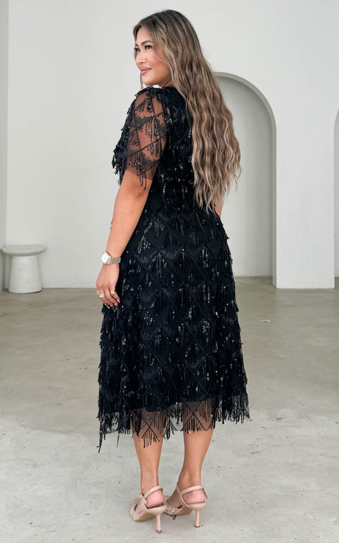 Arilyn Sequin Midi Dress - Black – By Amica