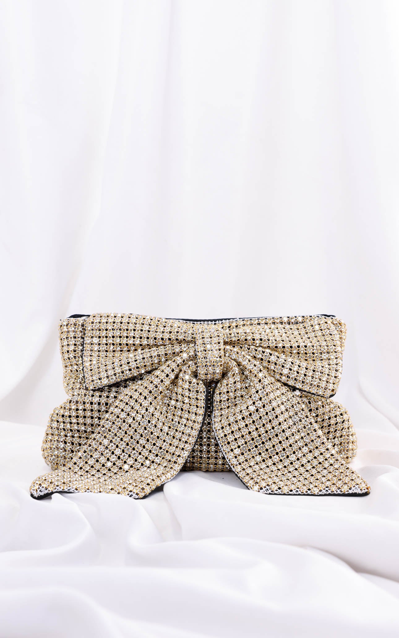 Bessie Crystal Rhinestone Clutch Bag - Bow Light Gold – By Amica