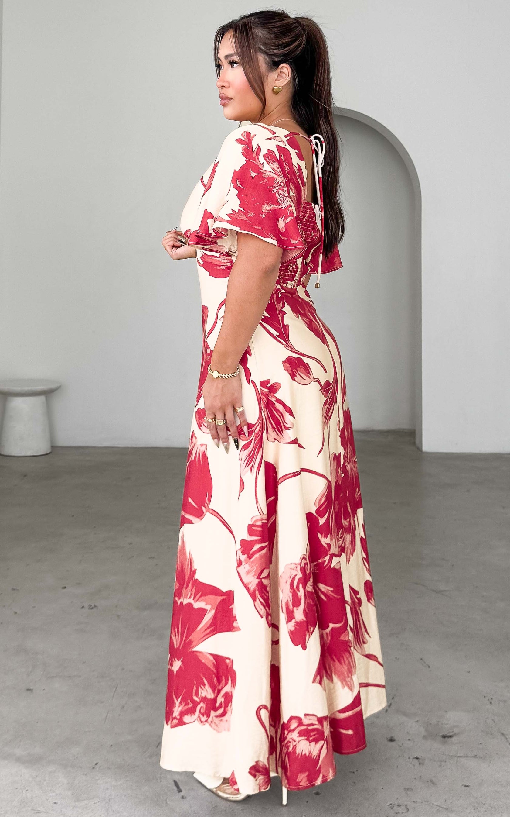 Bianco Maxi Dress - Beige Red Floral – By Amica