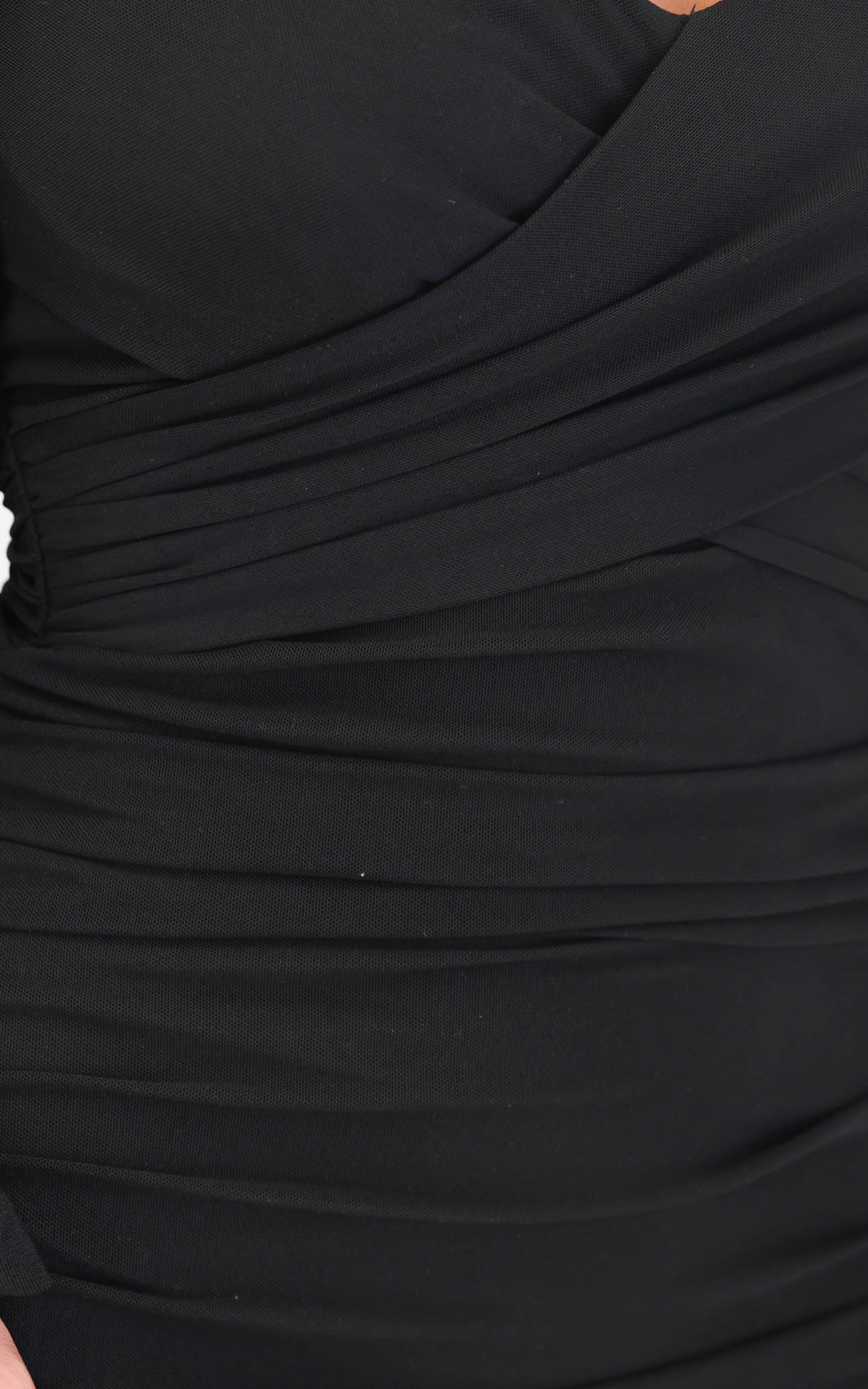 CALISSA SWEETHEART CROSS DETAIL LONG BALLOON SLEEVE RUCHED MESH MIDI ...