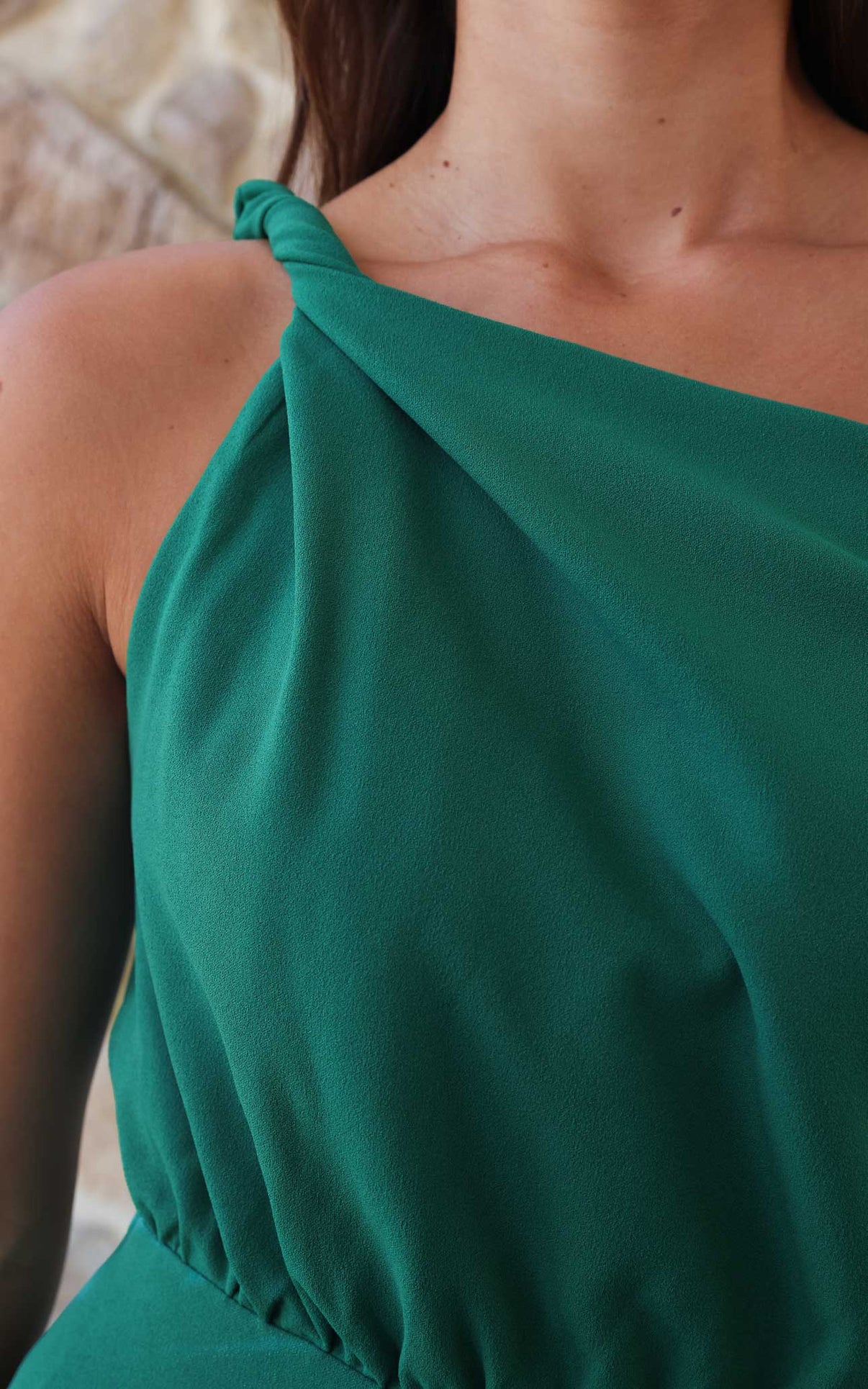 KENDALL TWIST OFF SHOULDER RUFFLE FRILL ASYMMETRIC MIDI DRESS - VIRIDIS ...