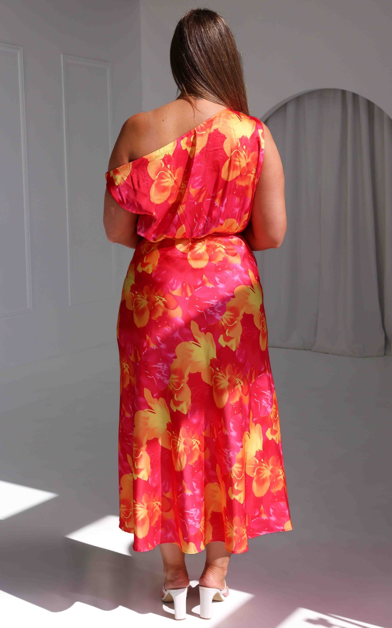 MARTISHA ASYMMETRIC OFF SHOULDER SPLIT MAXI DRESS - HOT PINK YELLOW ...