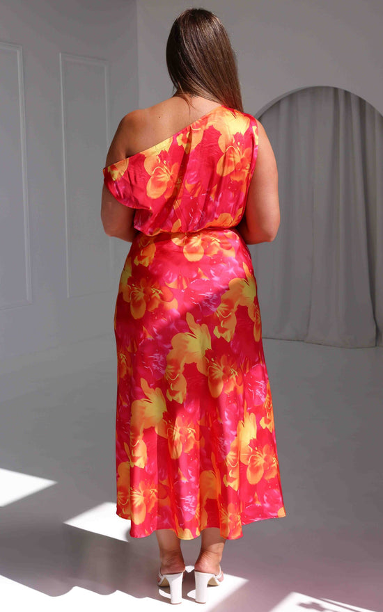 MARTISHA ASYMMETRIC OFF SHOULDER SPLIT MAXI DRESS - HOT PINK YELLOW ...