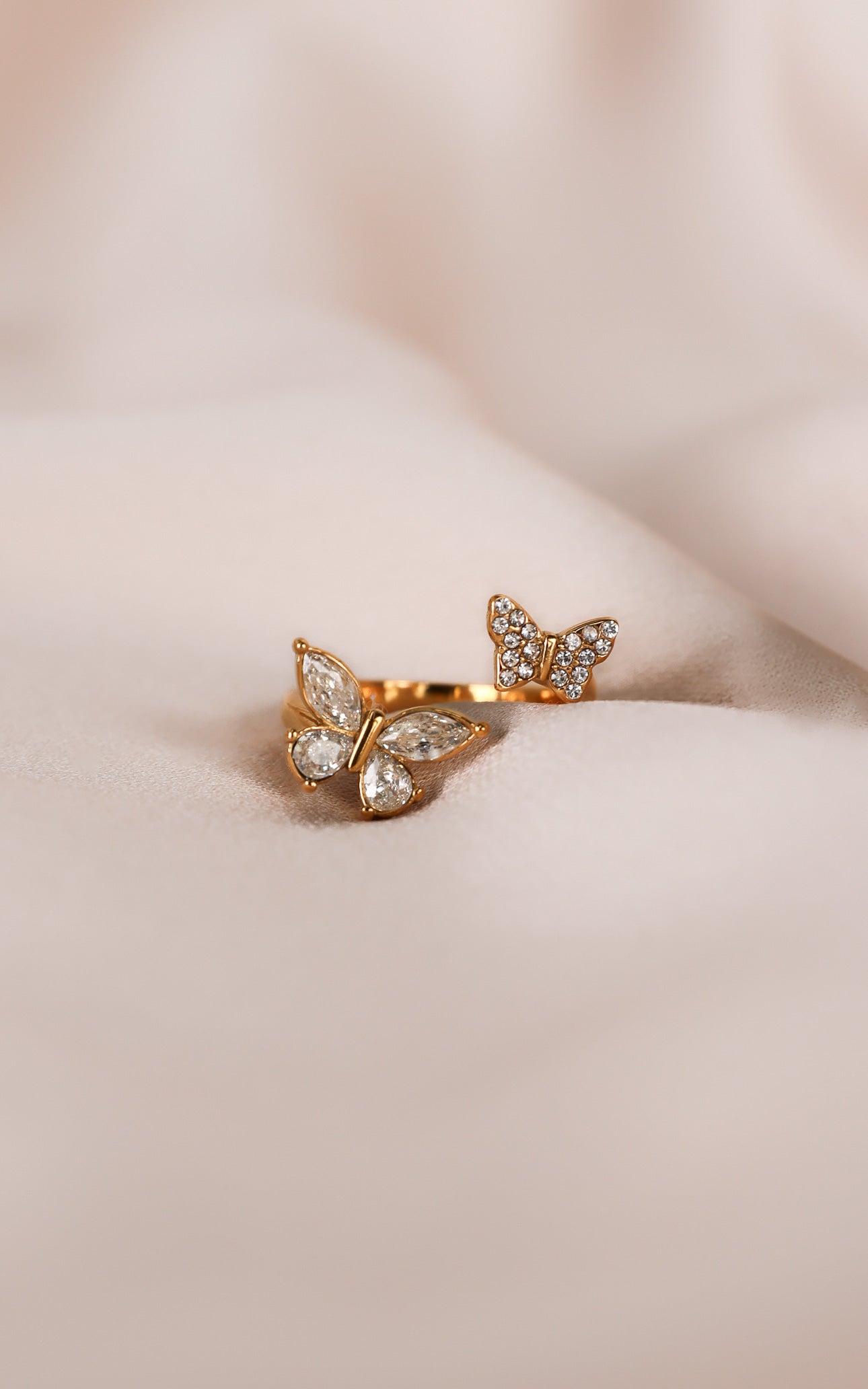 Nabi Ring - Gold Twin Diamante Butterfly – By Amica