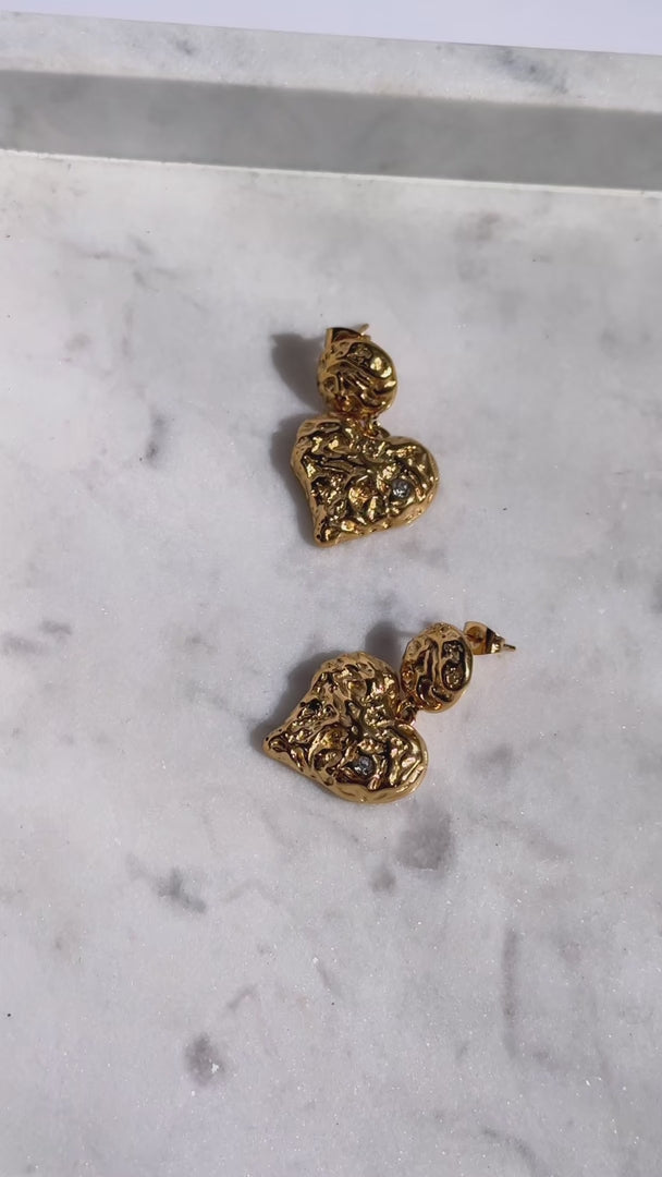Quinette Drop Stud Earrings - Gold Rough Texture Heart – By Amica